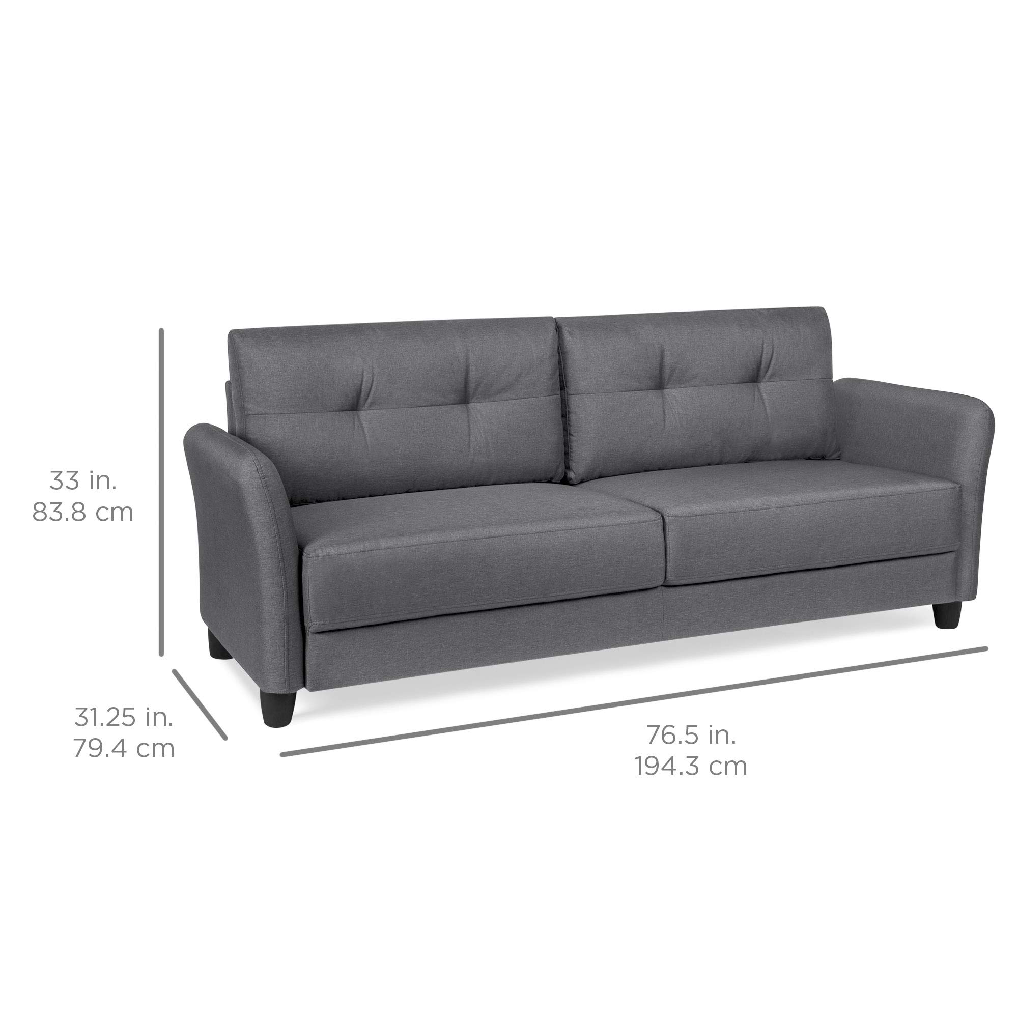 Best Choice Products 76 inch Linen Fabric Upholstered Contemporary Sofa Couch Lounger, Dark Gray