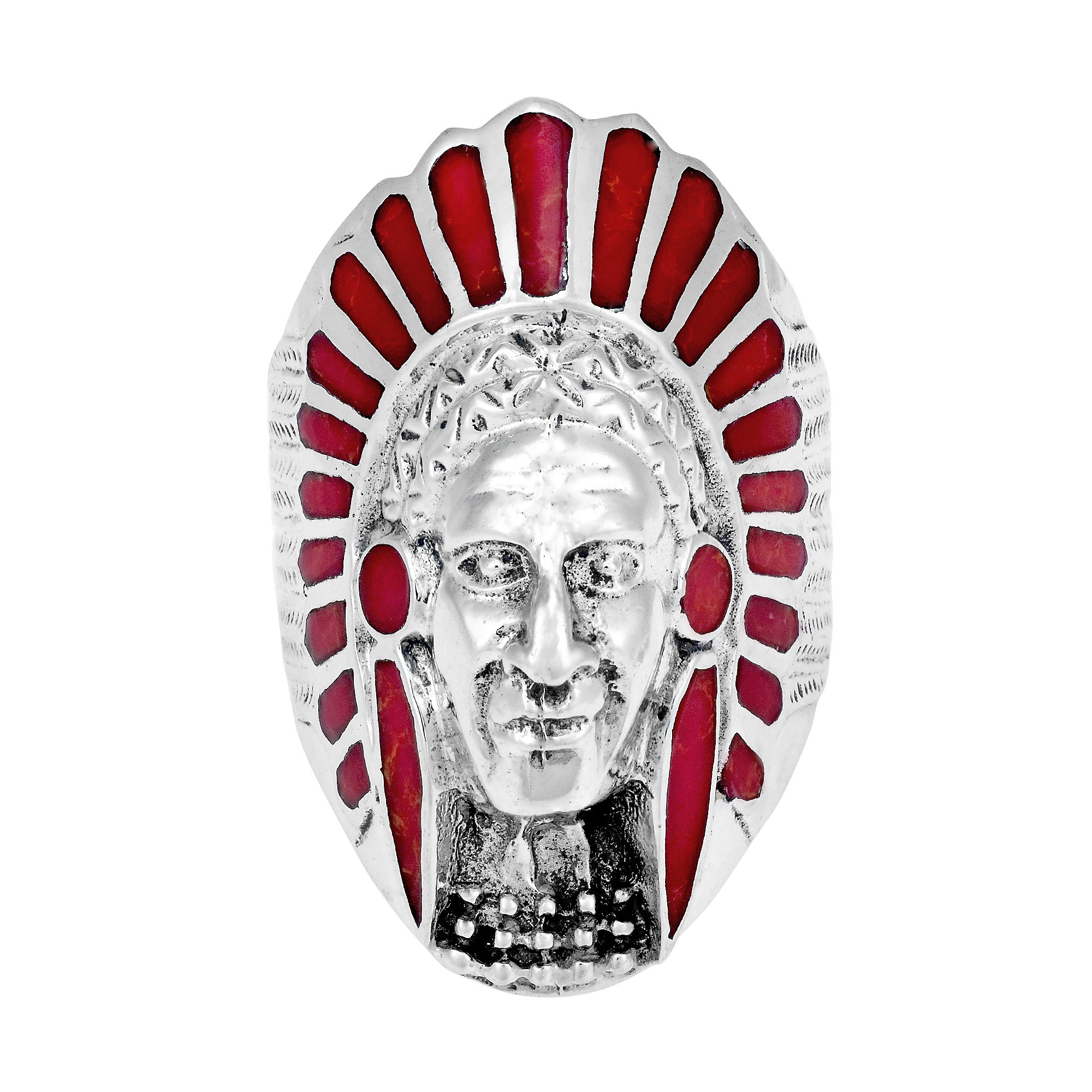 AeraVida Native American Style Reconstructed Red Coral .925 Sterling Silver Ring (8)