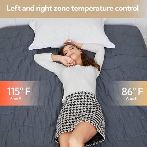 SUNNY HEAT Electric Mattress Pad 60'' × 80'' Queen Size, 4 Heating Levels & 10 Hours Auto Shut Off, Fast Heating, Warm and Soft Comfort Fabric, Machine Washable, Misty Grey