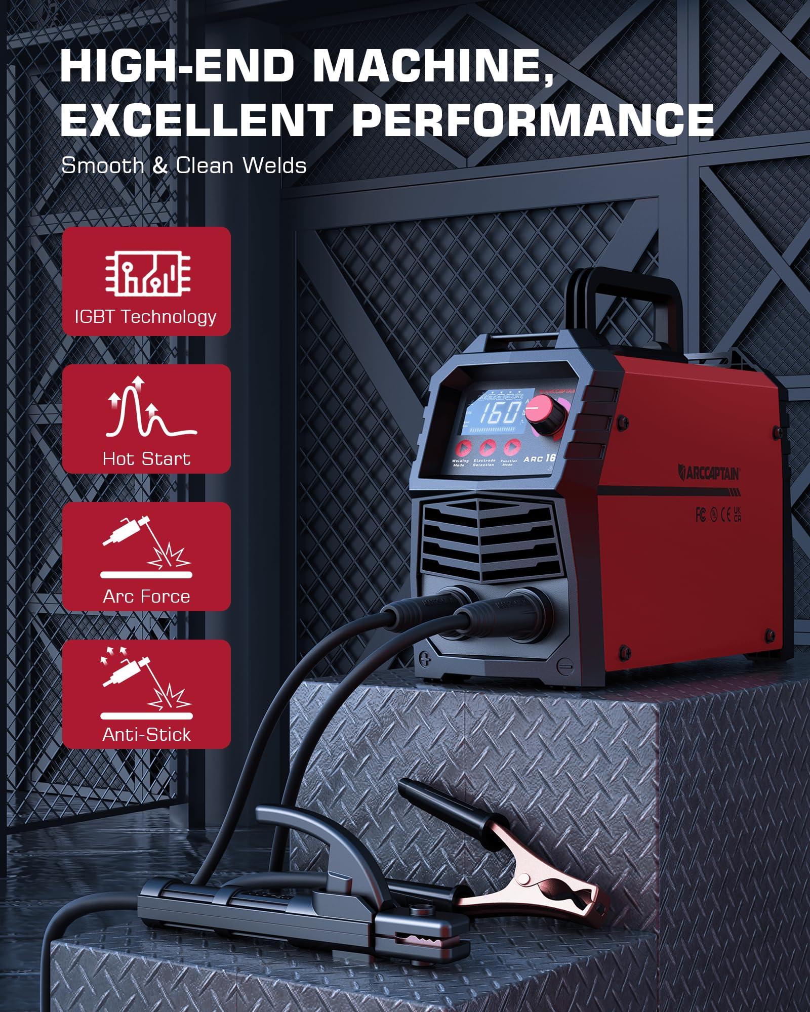 ARCCAPTAIN 110V/220V Stick Welder, [Large LED Display] 160Amp ARC Welding Machine with Synergic Control, IGBT Inverter Portable MMA Welder Machine with Lift Tig Hot Start, Arc force and Anti-Stick