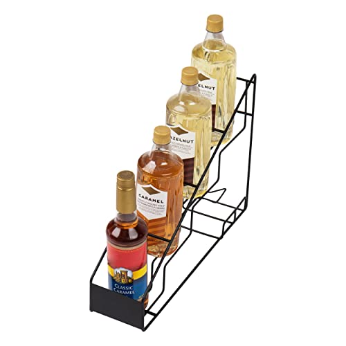 Mind Reader IRSYR4-BLK Clear Syrup Bottle Holder, Wire 4 Compartment Bottle Organizer, Storage for Syrup, Wine, Dressing - 4 Capacity, Black