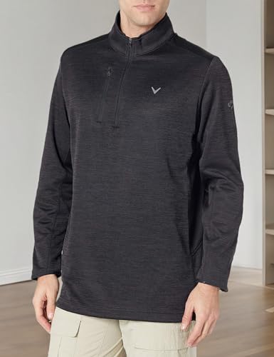 Callaway Men's Weather Series Dual Action Aquapel Block Swing Tech 1/4 Zip Golf Pullover, Black Grey Heather, X Large