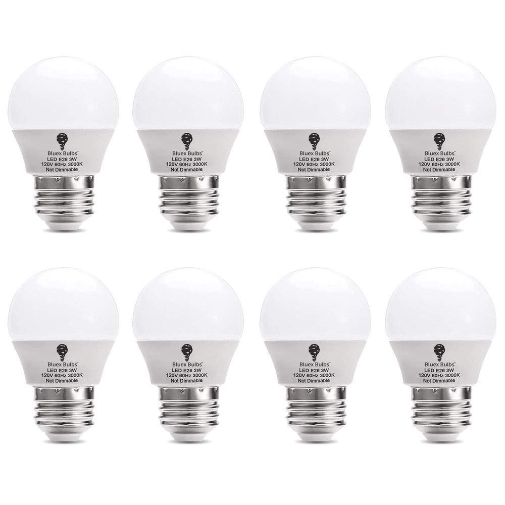 8 Pack BlueX 3W LED Light Bulb G14 3000K Warm White - 25W Equivalent - E26 Base 120V - Small Night Light Bulbs for Bedroom, Ceiling Fan, Table Lamp, Kitchen, Pendant Fixtures, Dinning Room
