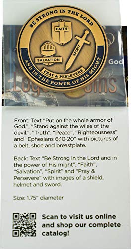 Armor of God Coin with All Armor Pieces. Challenge Coin, for Men, Women, Youth. Be Strong in The Lord and in The Power of His Might. Logos Christian Coin.