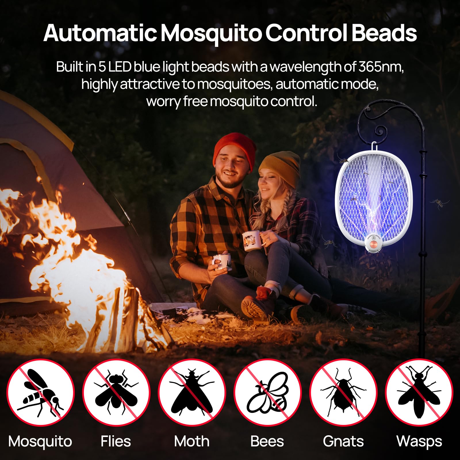 Meilen Electric Fly swatter Racket,2 in 1 Electric Bug Zapper Indoor with 1500mAh Battery,USB Rechargeable Mosquito Zapper with 5 Mosquito Lure lamp Beads,Fly swatter for Indoors( Brush Included)