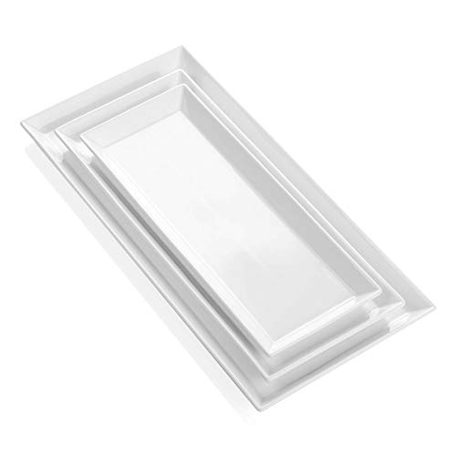 Sweese 706.101 White Serving Platters for Entertaining - Rectangle Porcelain Serving Plates - Excellent as Trays for Serving Food, Fruit, Appetizers in the Paty - Set of 3