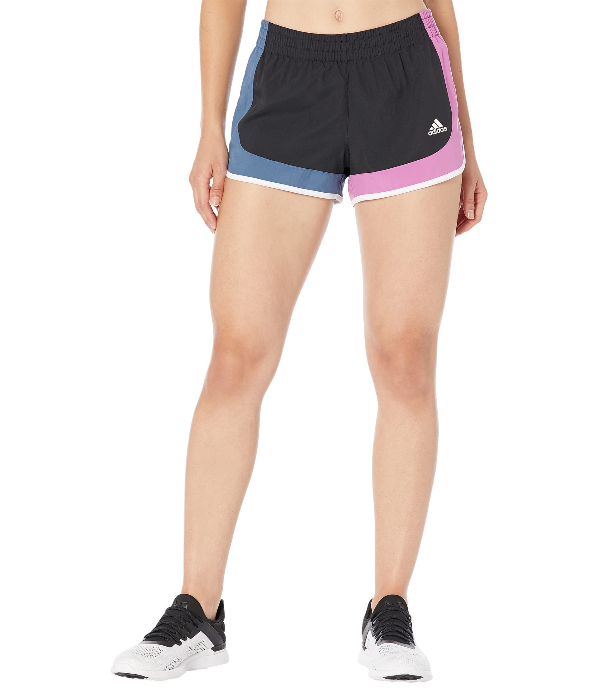 adidas Women's Marathon 20 Color Block Running Shorts, Black/Semi Pulse Lilac, Small