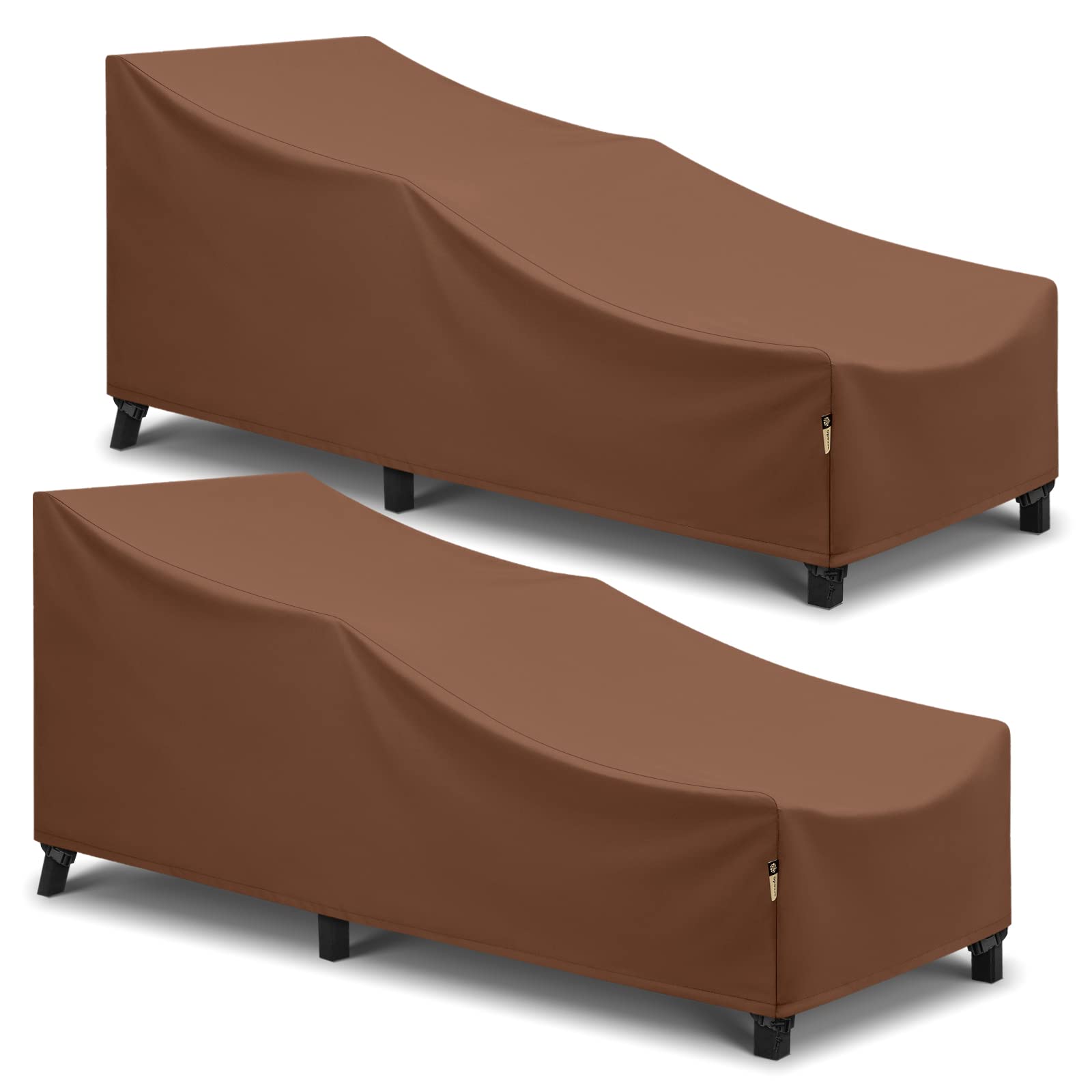 Arcedo Patio Chaise Lounge Covers Waterproof, Outdoor Lounge Chair Covers, Lounger Covers for Outside, Poolside and Beach, Heavy Duty Patio Furniture Cover, 76" L x 28" W x 30" H, Pack of 2, Brown