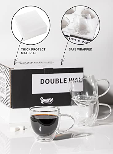 Sweese 8 oz Glass Coffee Cups - Double Wall Insulated Glass Coffee Mugs Set with Handle, Perfect for Espresso, Latte, Cappuccino, Set of 4-415.101