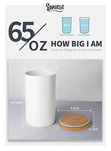 Sweese 817.101 Kitchen Canister, 65oz/1930ml Porcelain Food Storage Jar with Bamboo Lid for Ground Coffee, Flour, Tea, Sugar, Airtight Coffee Container, White