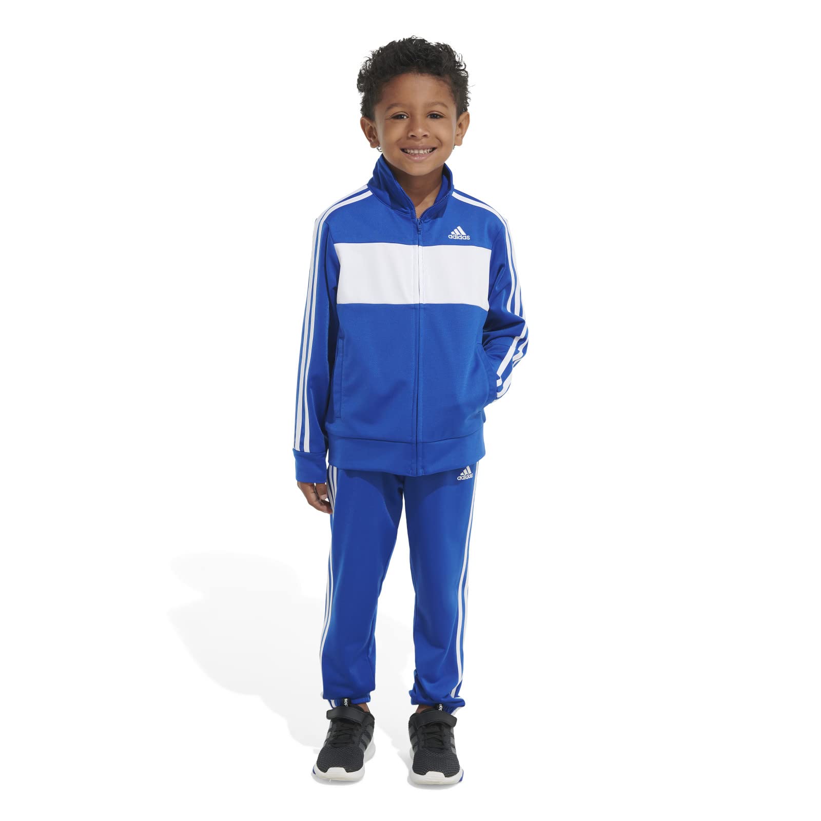 adidas Boys' Little Tricot Jacket & Pant Clothing Set, Essential Tricot Brite Blue, 4T