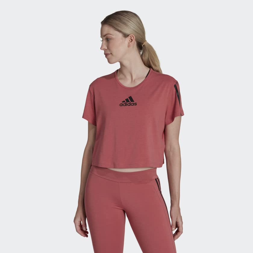 adidas Women's AEROREADY Cotton-Touch Cropped Sport Tee, Wonder Red, Large