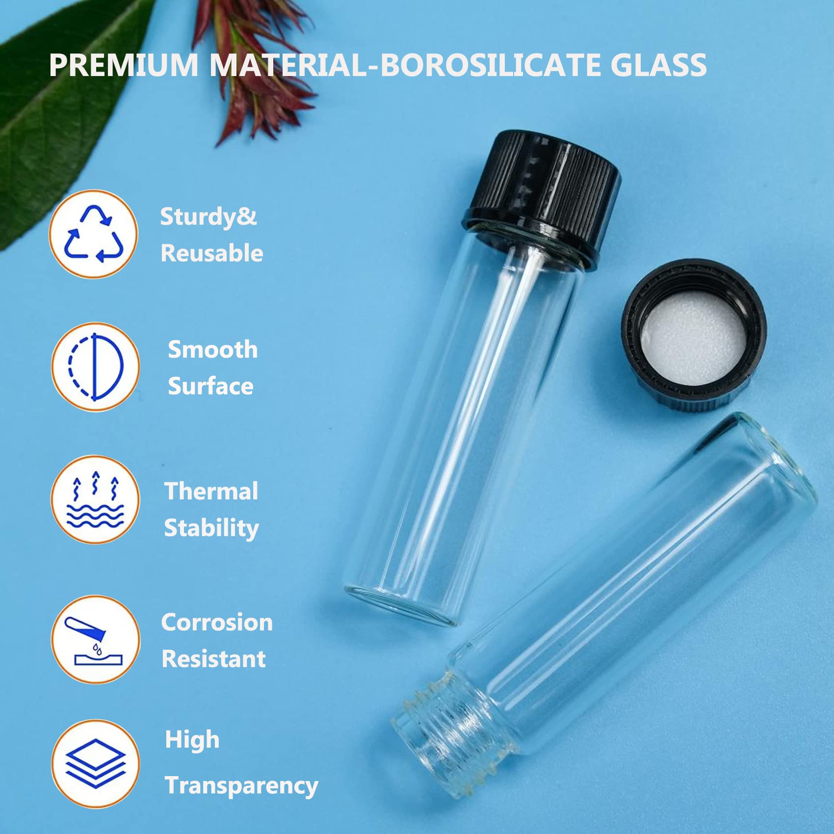 PEKYBIO 20 PCS 4 ML (1 dram) Clear Small Liquid Sample Glass Vials with Screw Caps, 15 mm Diameter x 45 mm Length Leak-Proof Vial, 13-425 Black Screw Cap with PE Liners