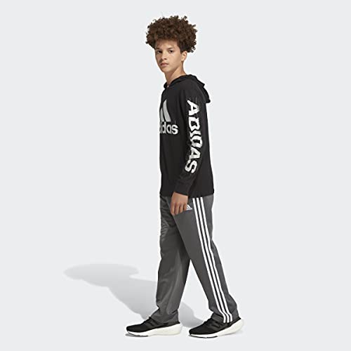 adidas Boys' Long Sleeve Adi Warp Hooded Tee, Black with Silver, Large (14/16)