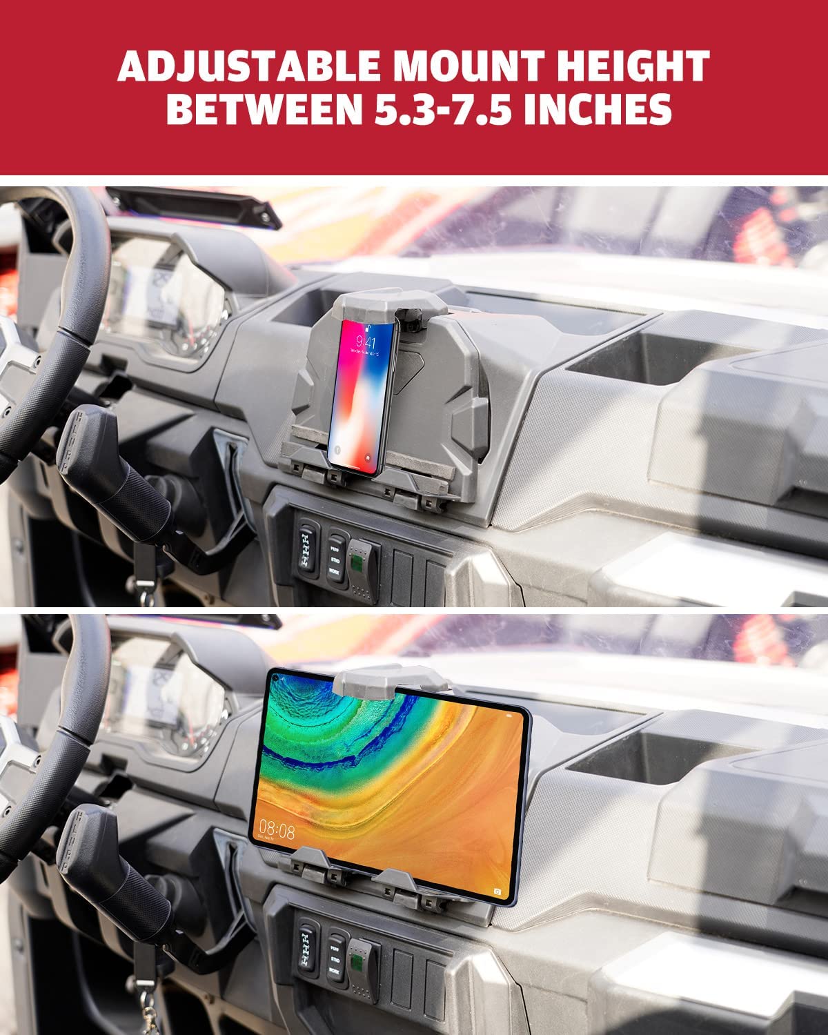 A & UTV PRO Electronic Device Tablet Holder, Phone Ipad GPS Holder Mounts with Storage Box Organizer Tray for 2018-2024 Polaris Ranger XP 1000 Crew Diesel Accessories,1PC