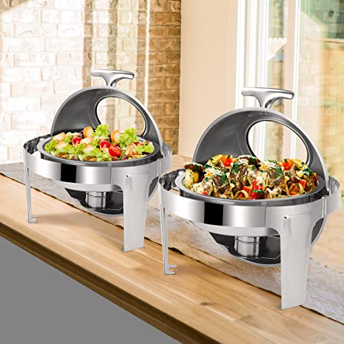 BriSunshine 6L Chafing Dish Buffet Set, Stainless Steel Chafing Dishes with Roll Top Lid, Buffet Servers and Warmers for Parties Catering Event