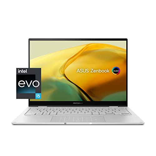 ASUS Zenbook 14 Flip OLED Laptop, 14” OLED Touch Display, Intel Evo Platform, Intel Core i5-1340P CPU, Intel Iris Xe Graphics, 16GB RAM, 512GB SSD, Windows 11 Home, Foggy Silver, UP3404VA-DS54T-S