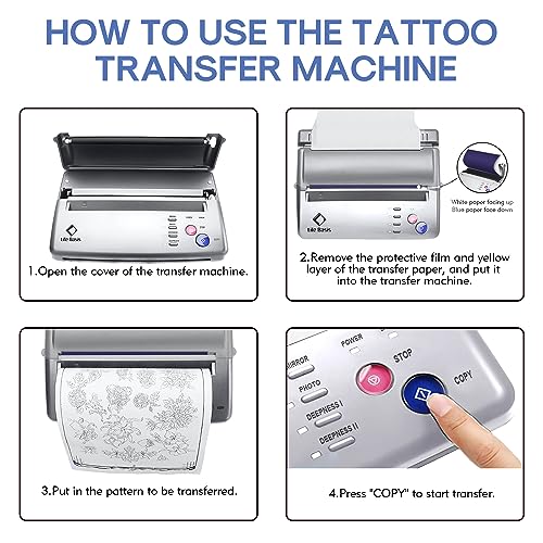 Life Basis Tattoo Stencil Transfer Machine Thermal Tattoo Kit Copier Printer Thermal Printer for Men and Women with 20pcs Tattoo Stencil Transfer Paper Silver Update Version