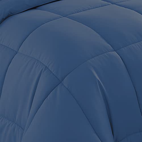 Sweet Home Collection 5 Piece Comforter Set Bag Solid Color All Season Soft Down Alternative Blanket & Luxurious Microfiber Bed Sheets, Denim, Twin