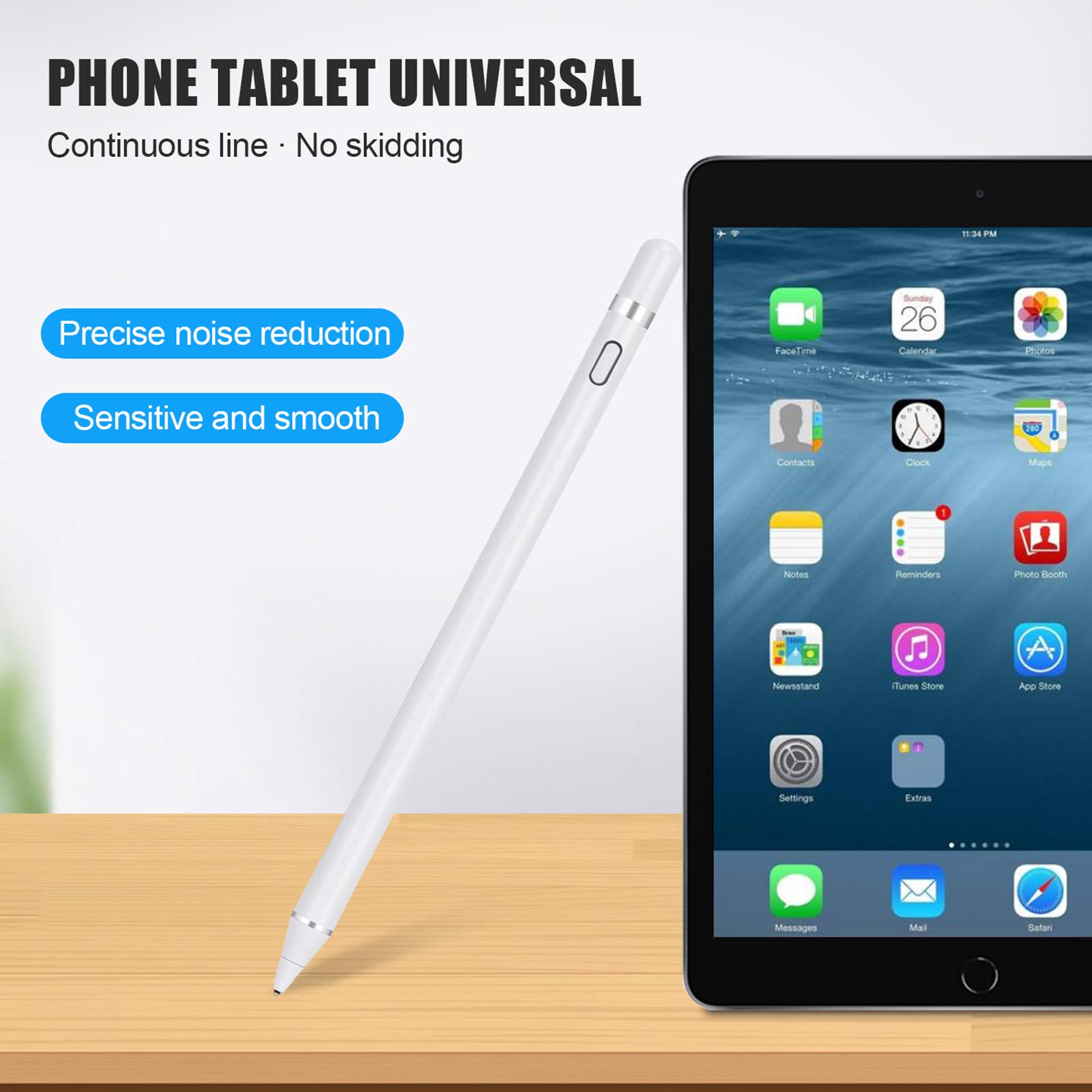 Stylus Pen for Touch Screens Rechargeable 1.5mm Fine Point Active Stylus Pen Smart Pencil Digital Compatible iPad and Most Tablet (White) (White)
