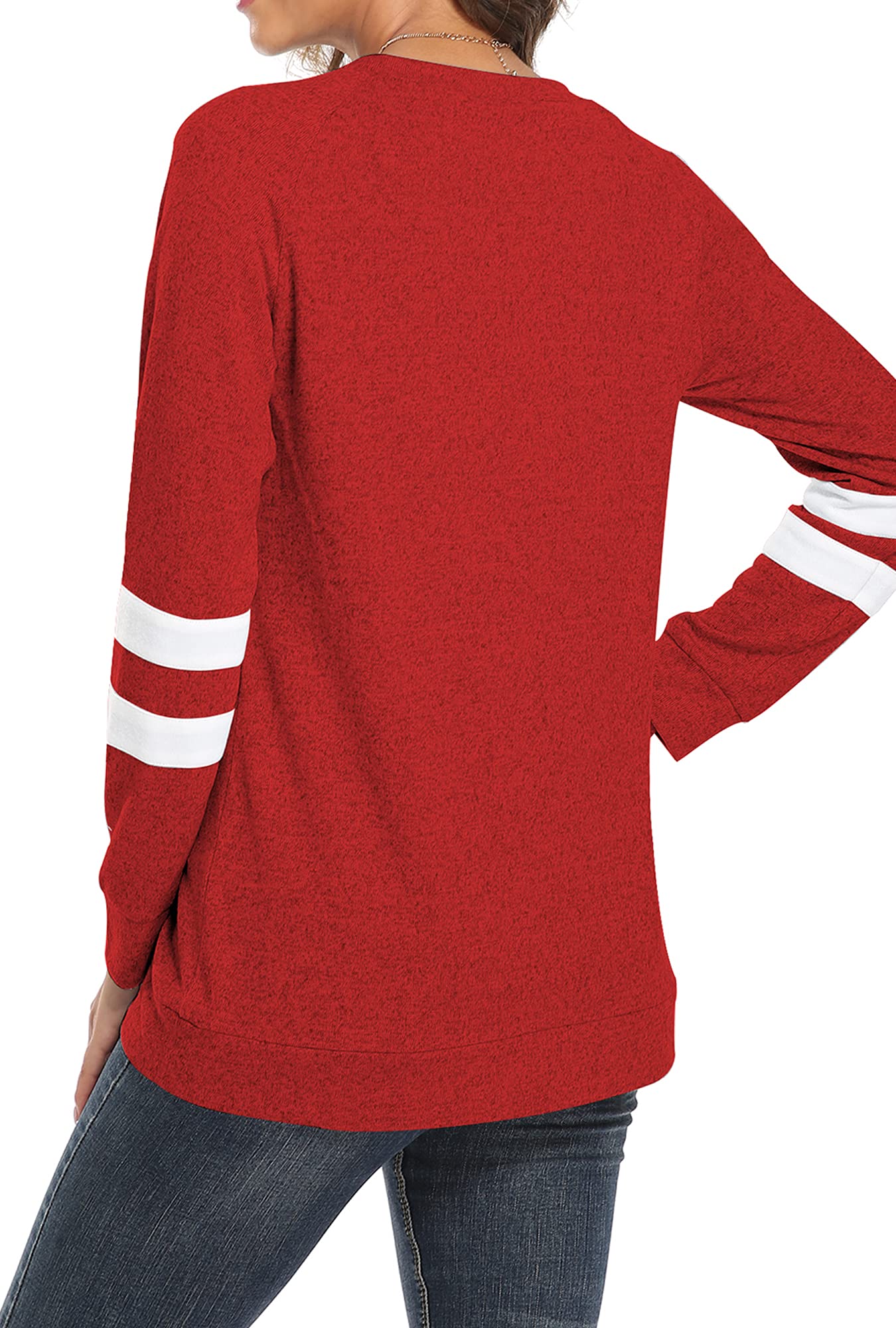 Ahacool Womens Sweatshirt Striped Long Sleeve Shirts for Women Ladies Sweater(Red S)