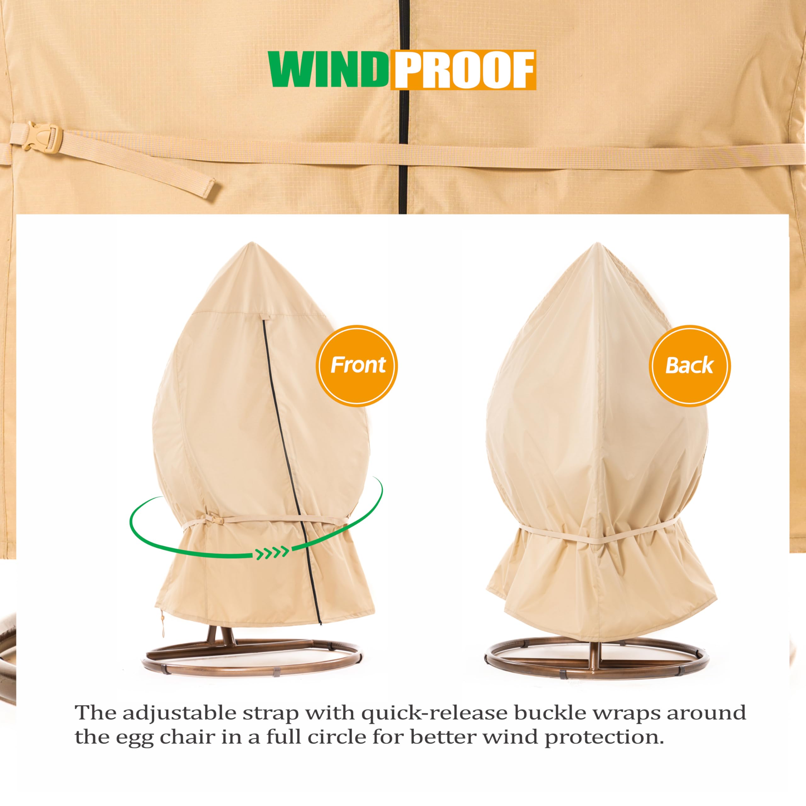 F&J Outdoors Patio Egg Chair Cover Rip-Stop Heavy Duty Waterproof Chair Covers, Beige, 45" Wx70 H