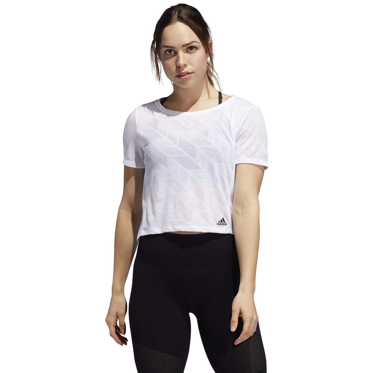 adidas Women’s Burnout Short-Sleeve Tee, White, X-Small