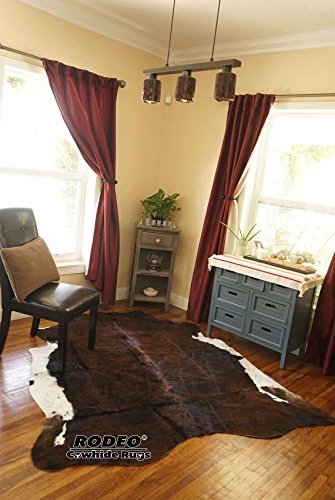 rodeo Real Cowhide Genius Leather Hair on Leather Rug Decorative Value Size Approx 6X7 ft (Dark Brindle)