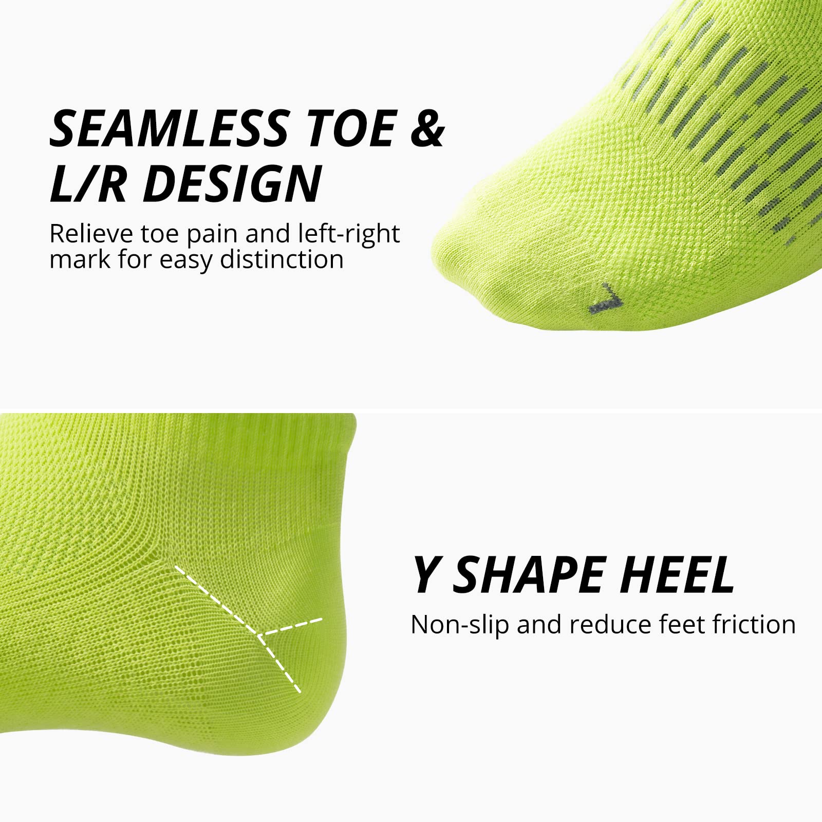 AKASO Ankle Athletic Running Socks - Coolmax Moisture Wicking Anti-Odor Low Cut Socks for Walking Sport Men Women, 2 Pack (Neon Yellow, L)