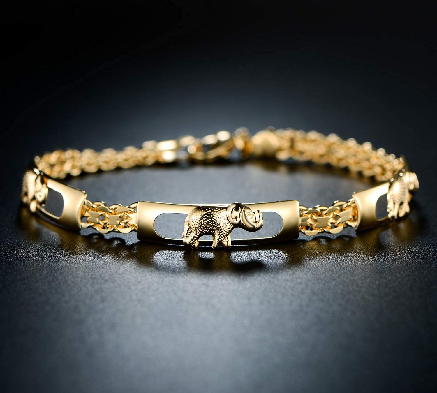 Barzel 18K Gold Plated Elephant Bracelet For Women Elephant Jewelry (Gold BR158)
