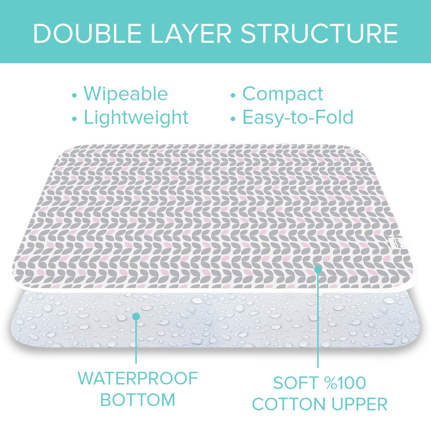 Kushies Deluxe Waterproof Changing Pad Liners - 20 x 30 inches Baby Changing Table Liners - Baby Changing Pads - Diaper Changing Flat Liner Pad Waterproof Portable (Grey Petal)