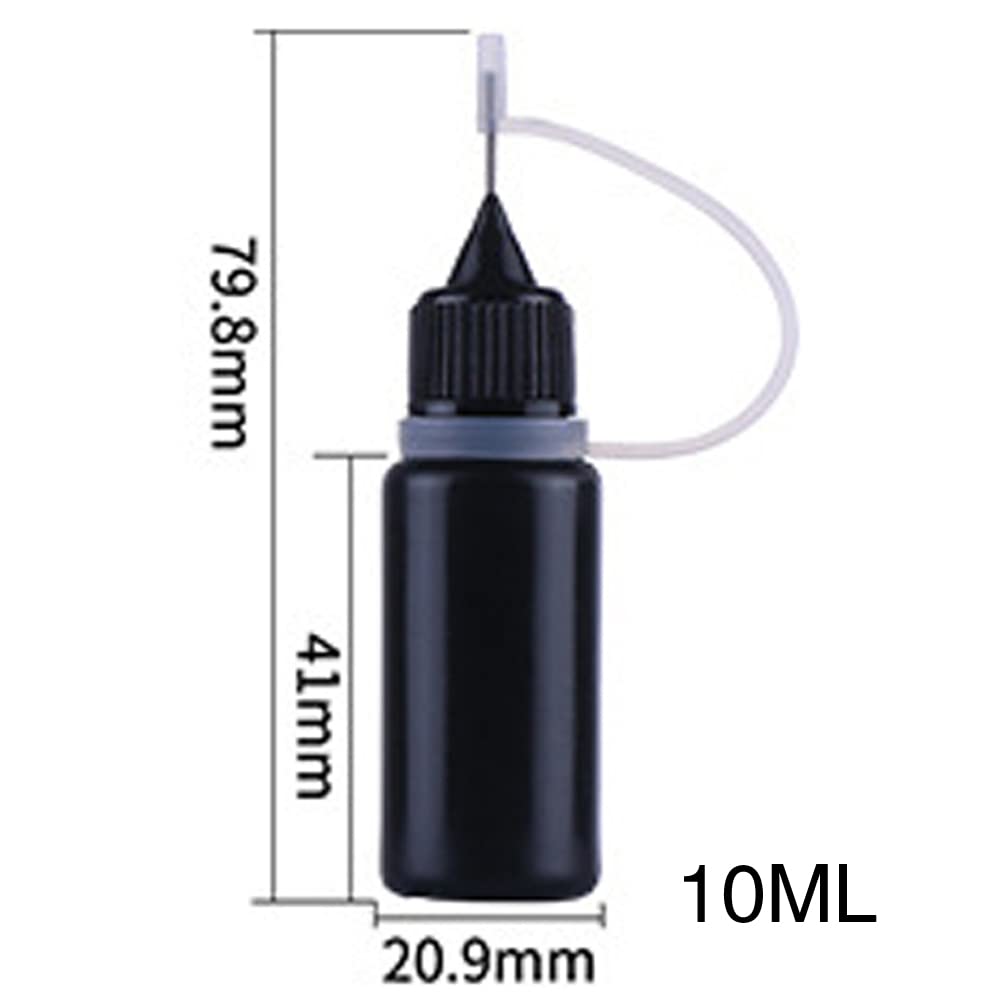 NANSHINE 12pcs 10ml(0.34oz) Black Needle Tip Glue Bottle Squeeze Bottle With 2pcs Funnel, Light-proof Plastic Bottle Reagent Dispensing Bottle Precision Tip Applicator Bottles