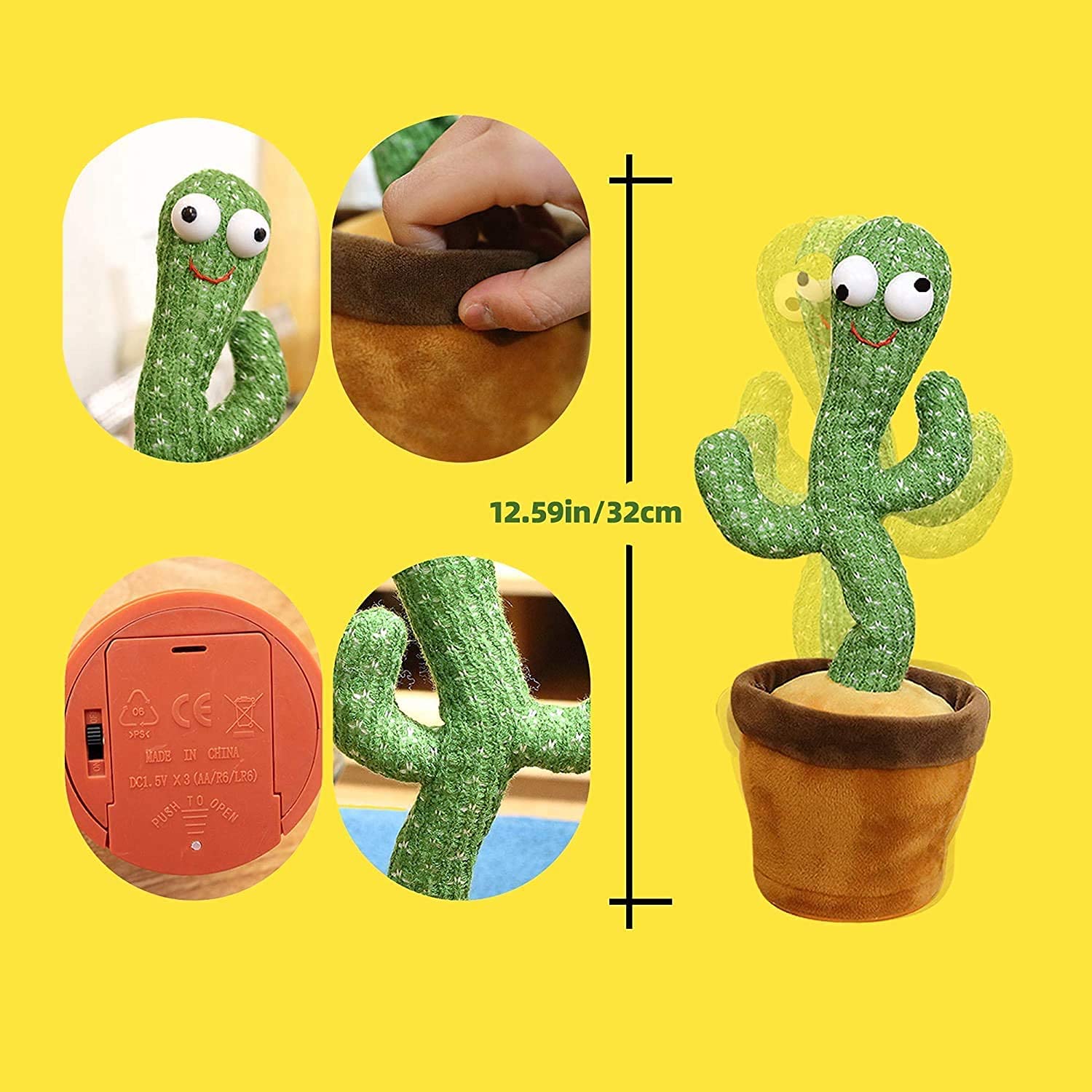 MAITING 120 English Songs Dancing Cactus Toys, Talking Cactus Toy,Wriggle Singing Mimicking Cactus,Repeats What You Say,Sing,Dance,Recording,LED Electric Cactus Plush