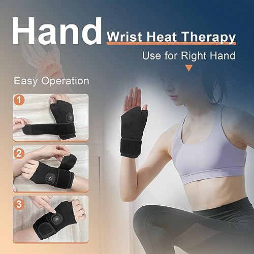 Carpal Tunnel Wrist Brace Support, Electric Hand Heating Pad Heated Wrap for De Quervainâs tendonitis, Rheumatoid Arthritis, Joint Pain Relief Auto Shut Off, Fit for Men and Women, Right Hand