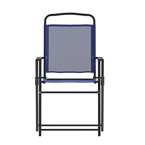 Flash Furniture Mystic Folding Patio Sling Chairs, Outdoor Textilene Lawn Chairs with Armrests, Set of 2, Navy