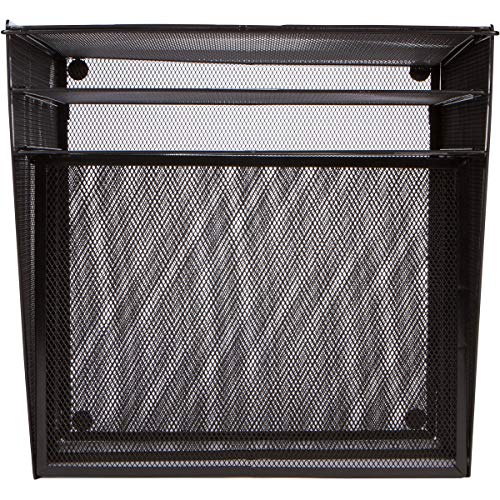 Office Desk Organizer Metal Mesh with 3 Paper Trays and 2 Vertical Upright Sections, Desktop File Holder for Letter Size A4, Folders, Stationary, and Desk Accessories