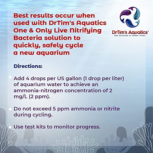 DrTim’s Aquatics Ammonium Chloride Solution for Fishless Cycling - 4 oz, Treats 200 gal. – Fish Tank Cleaner for Saltwater, Freshwater & Reef Aquariums