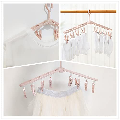 Fineget Foldable Clothes Travel Hangers with Clips Clothes Drying Racks Socks Lingerie Plastic Non Slip Skirt Hangers Closet Laundry Organization Hangers Pnk