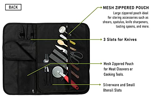 EVERPRIDE Chef Knife Roll Bag Holds 10 Knives β Contains 2 Large Zippered Pockets for Meat Cleavers and Cooking Tools β Durable Knife Case for Chefs and Culinary Students β Knives Not Included