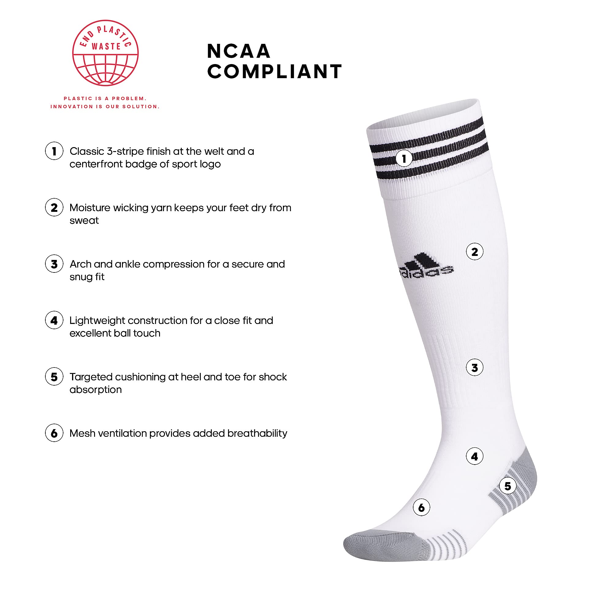 adidas Copa Zone Cushion 4 Soccer Socks (1-Pair) for Men, Women, Boys and Girls, White/Black, Medium