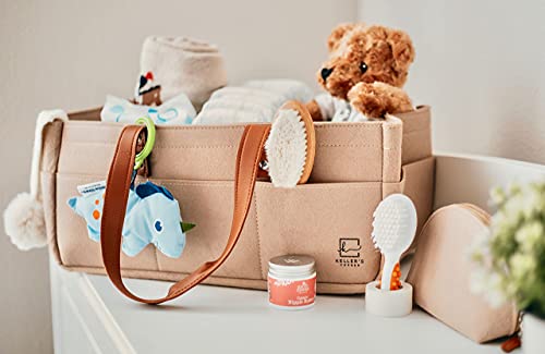 Keller's Corner Baby Diaper Caddy Organizer Beige Large & Small Pouch/Portable Holder Bag for Changing Table & Car/Nursery Storage Bin/Newborn Essentials Must Have