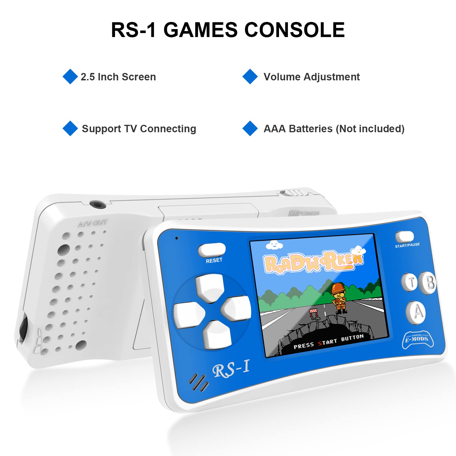 E-MODS GAMING Handheld Games for Kids Adults 2.5" LCD Portable Retro Games Console Built in 162 Classic Electronic Video Games Player with TV Output - Travel Games for Birthday Xmas Gift (Blue)