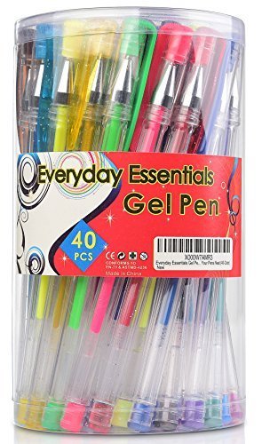 Everyday Essentials Gel Pens - Set of 40 Individual Colors with Barrel Case - Keep Your Pens Neat (40-Color)