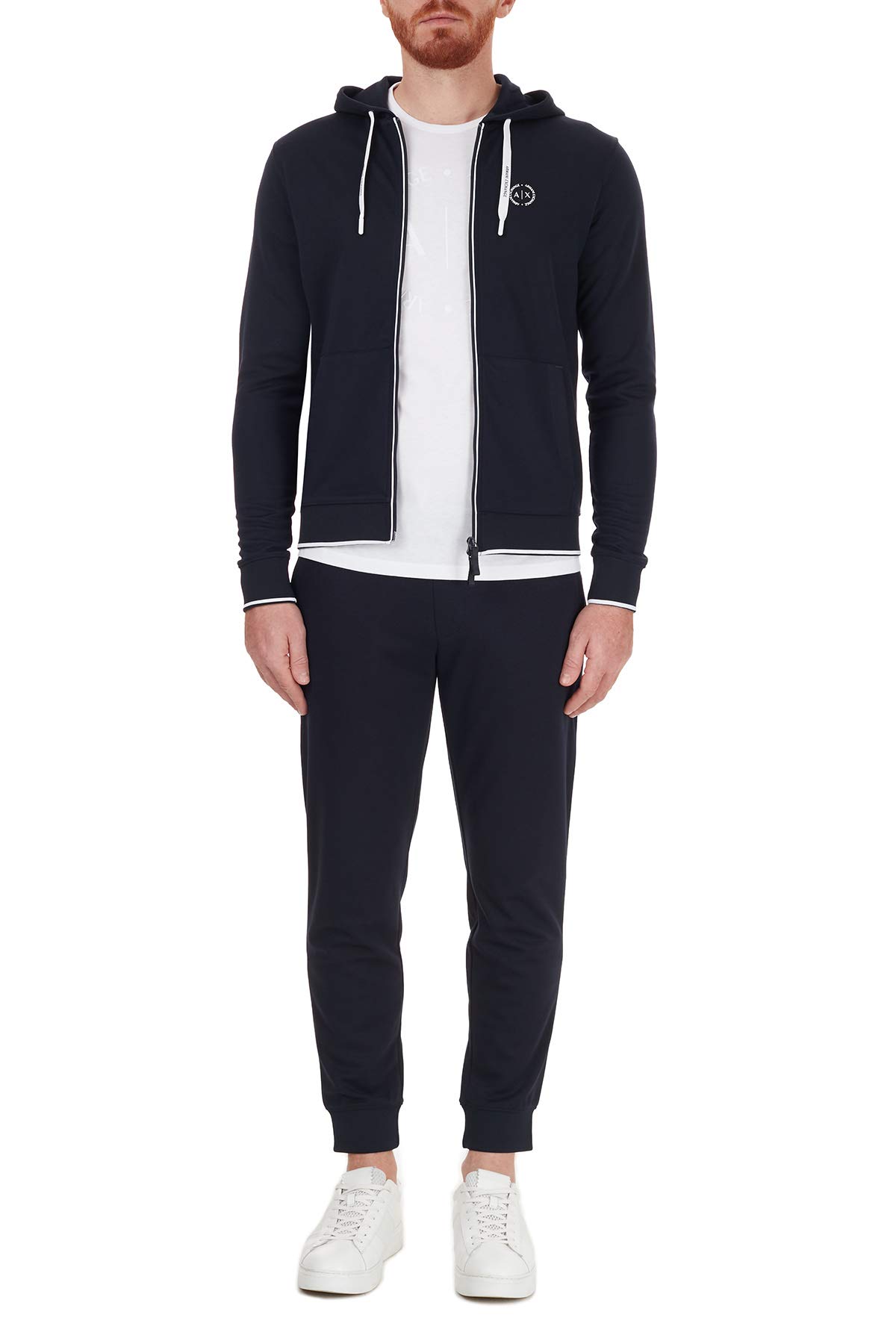 A|X ARMANI EXCHANGE mens Basic Zip Up Hoodie With Chest Logo Hooded Sweatshirt, Navy, Large US
