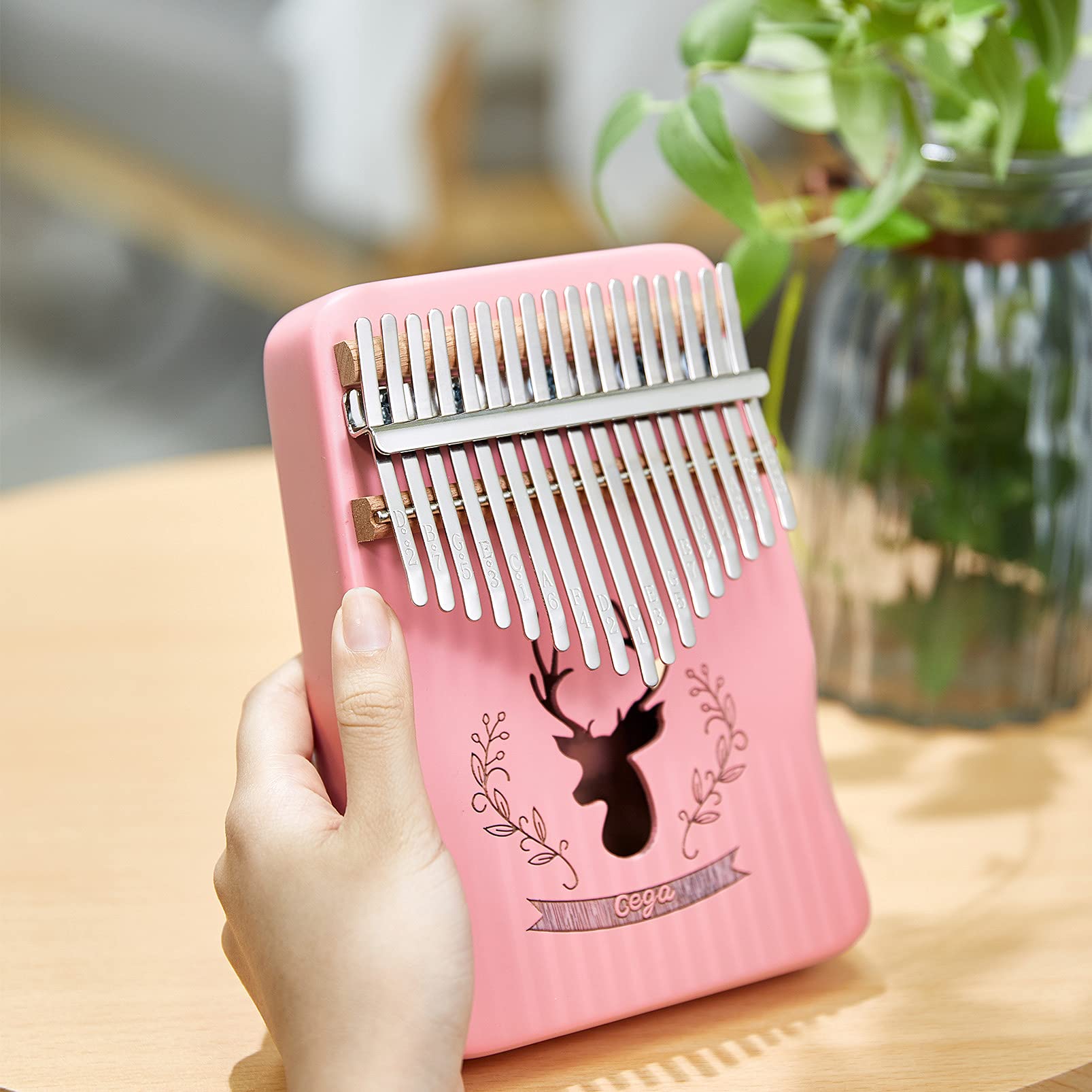 Kalimba 17 Key Thumb Piano Finger Piano Deer Pattern Portable Musical Instrument Gifts for Kids Amateur and Beginner (Pink)