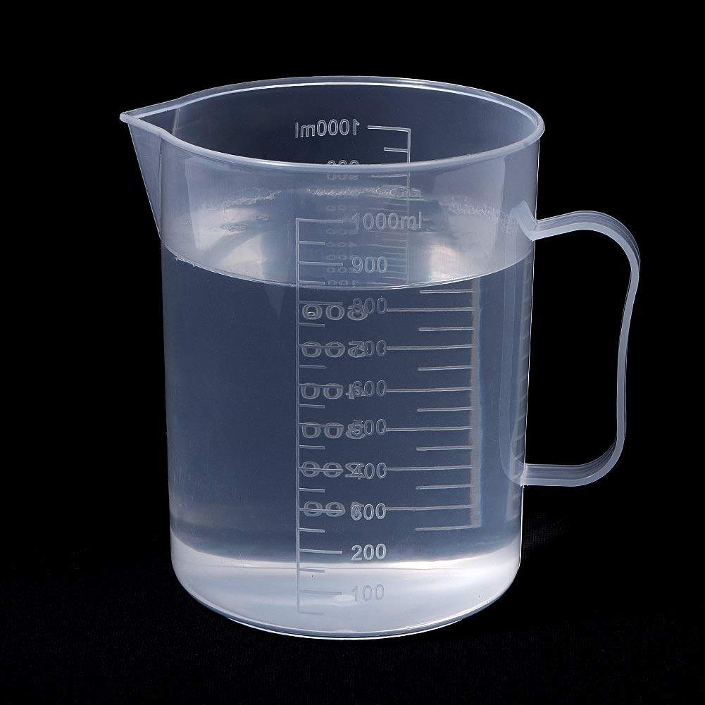 Bettomshin 2Pcs 1000ml Metric Plastic Beaker with Handle, Lab Beakers Multipurpose Mixing Cups Measuring Cup Transparent for Lab Kitchen Liquids