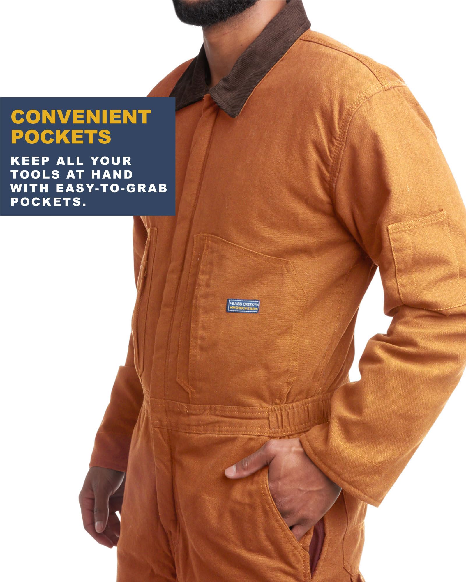 Bass Creek Outfitters Men's Coveralls β Water Resistant Insulated Long Sleeve Duck Canvas Jumpsuit (Sizes: M-XXL), Size Large, Wheat