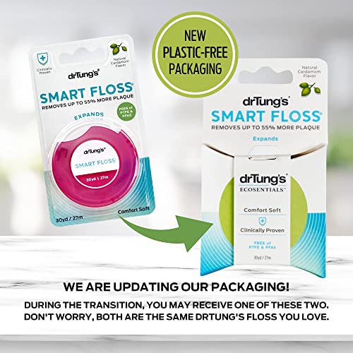 DrTung's Smart Floss - Natural Floss, PTFE & PFAS Free Floss, Gentle on Gums, Expands & Stretches, BPA Free Floss - Natural Dental Floss Cardamom Flavor (Pack of 11)