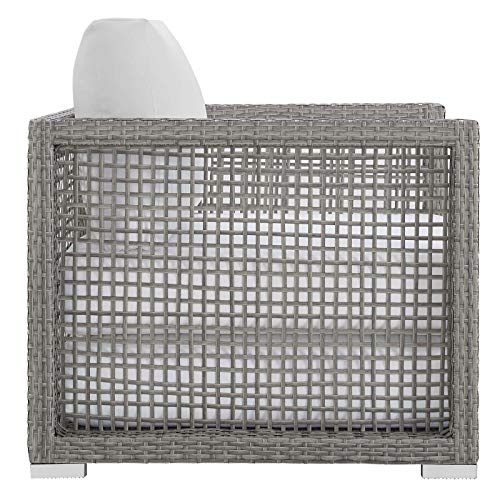 Modway Aura Wicker Rattan Outdoor Patio Arm Chair with Cushions in Gray White