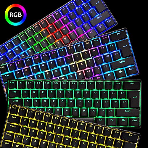 60% Mechanical Gaming Keyboard Mini Portable with RGB Backlit Full Anti-Ghosting 61 Key Ergonomic Metal Plate Wired Type-C USB Waterproof for Typist Laptop PC Mac Gamer(Black Keycap/Blue Switch)